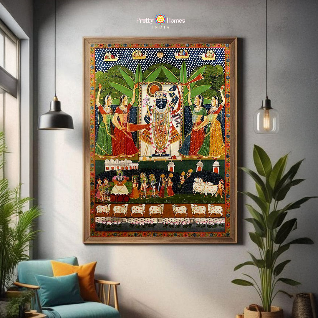 Shrinathji with Gopikas Pichwai Art | Pretty Homes India