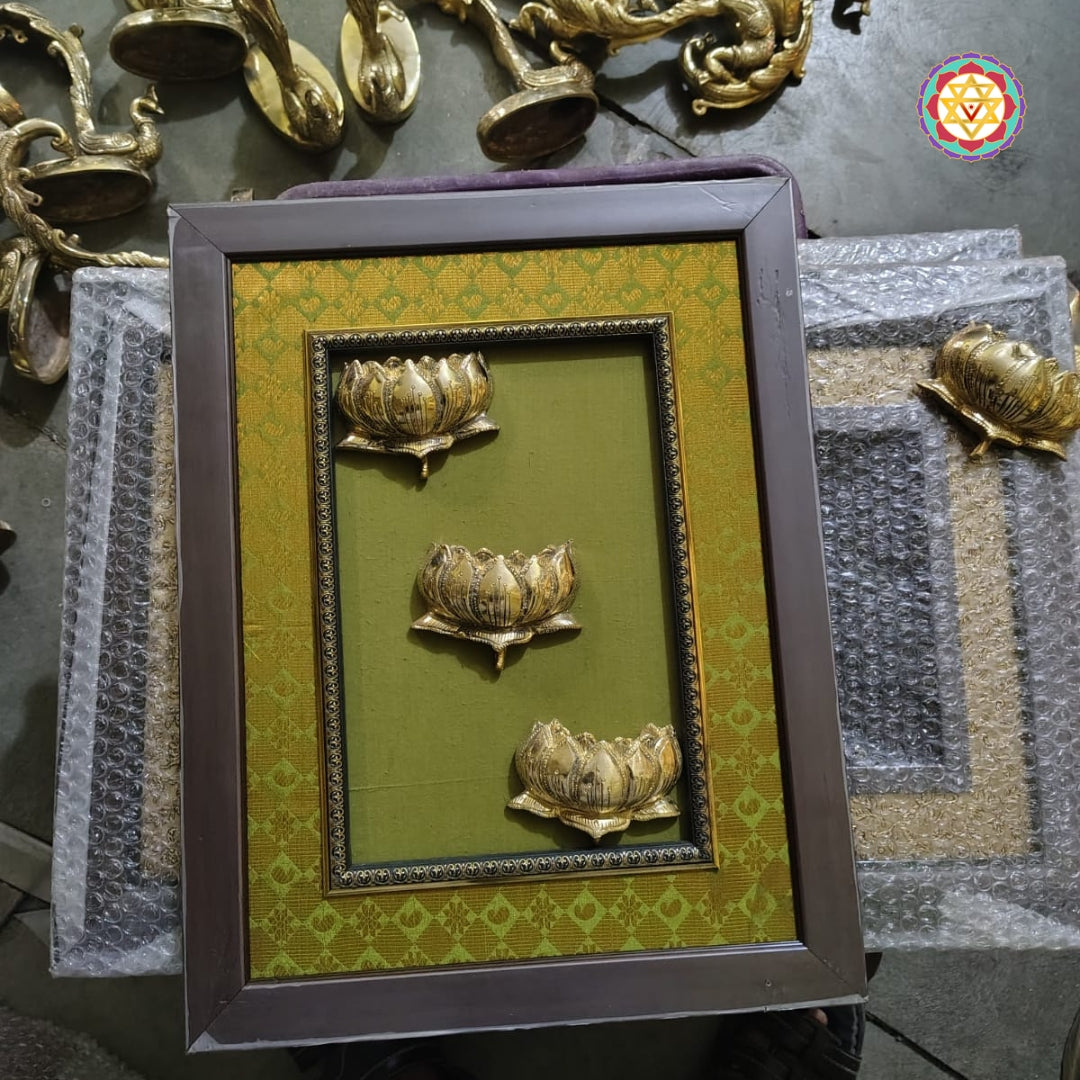 Brass Lotus Wall Frame with 3 Lotuses | Pretty Homes India