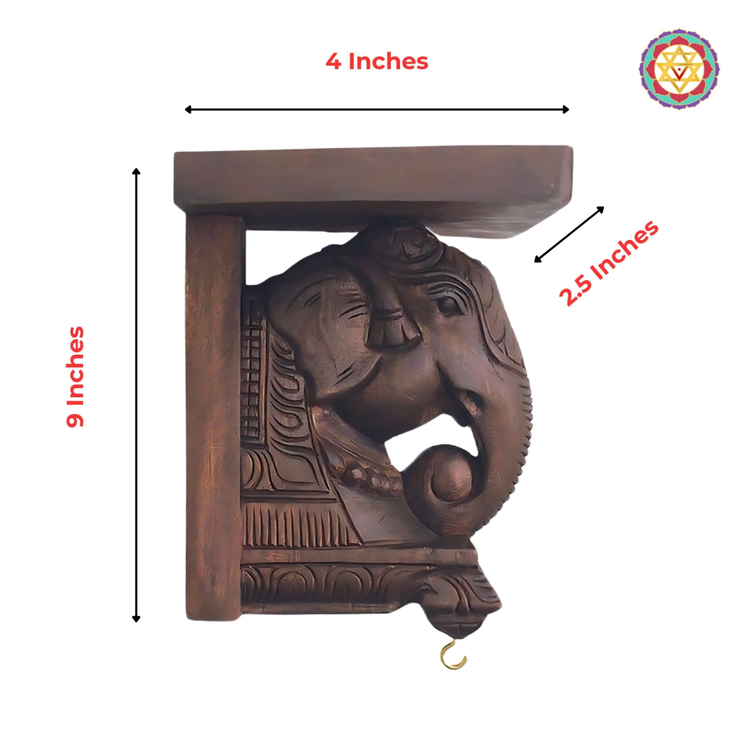 Wood carved elephant brackets - wooden finish (Single) – Pretty Homes India